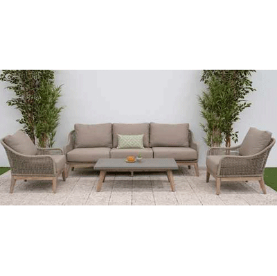 Summer 3 Seater Sofa Lounge Set With Rectangular Coffee Table, Beige